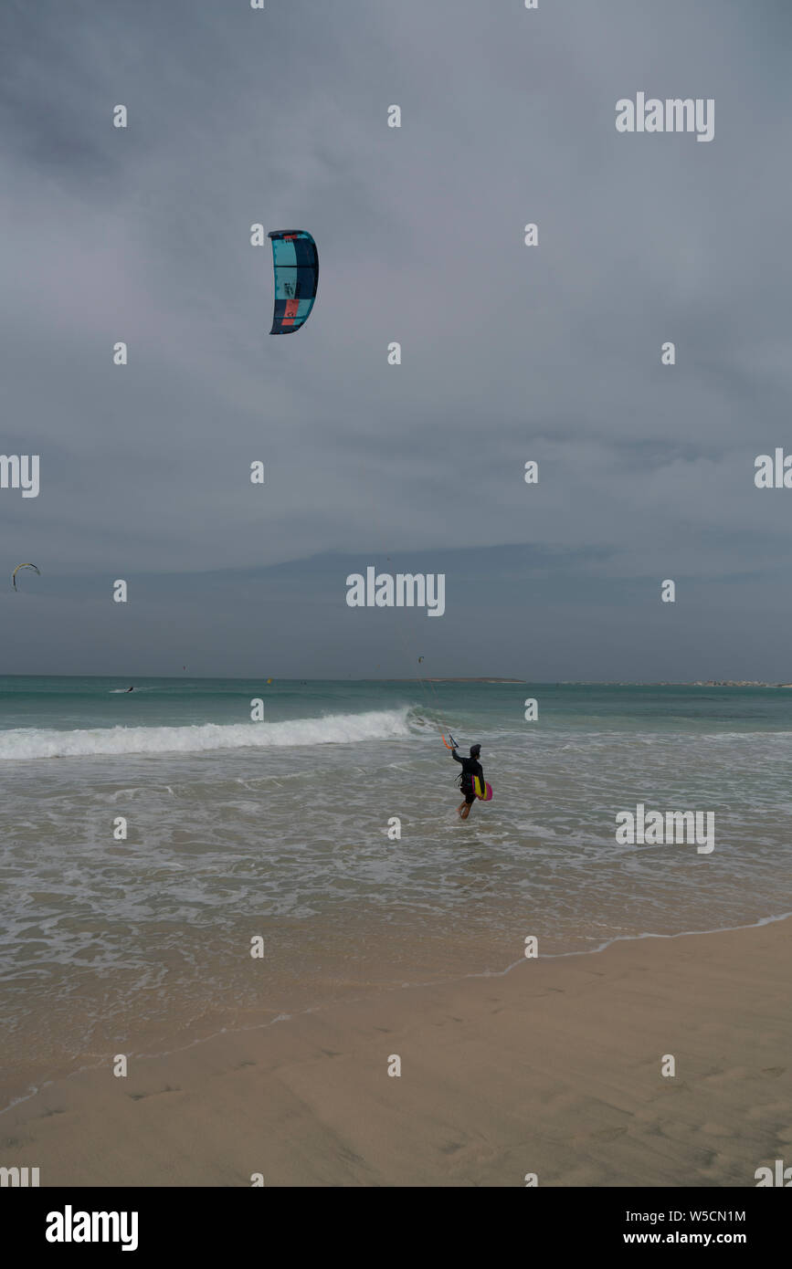 Kite surfing, CapeVerde, Boa Vista, travel destination, dramatic Stock ...