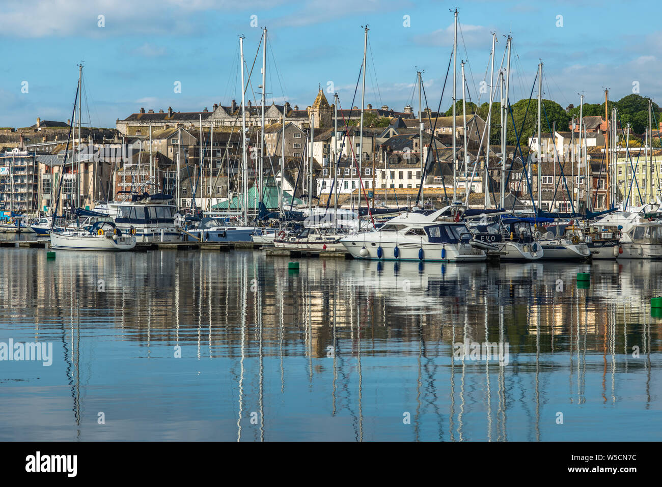 Sutton Harbour in the Barbican district of Plymouth, Devon, England, UK ...