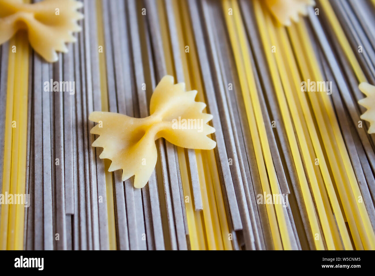Spaghetti, soba and farfalle Stock Photo - Alamy