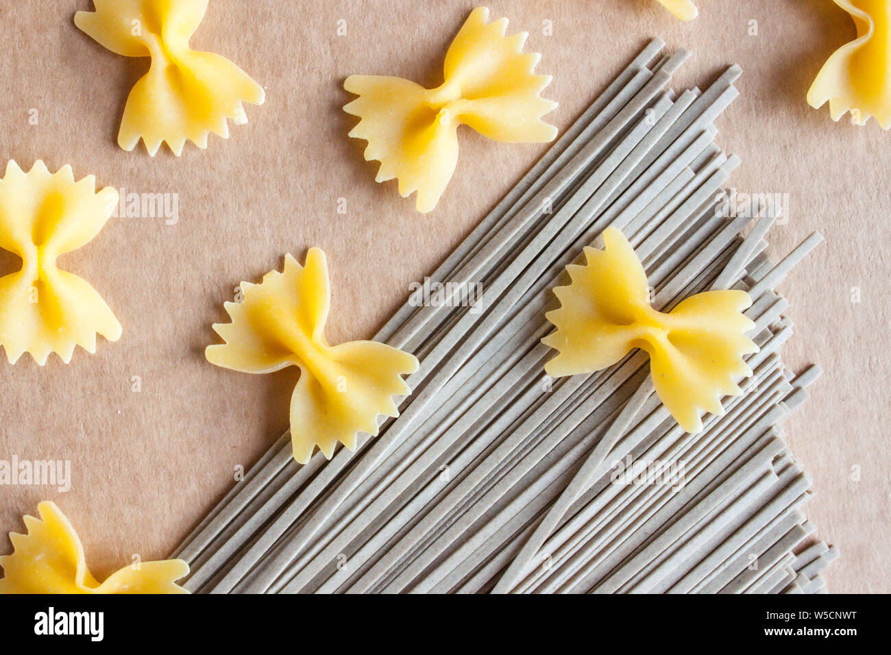 Spaghetti, soba and farfalle Stock Photo - Alamy
