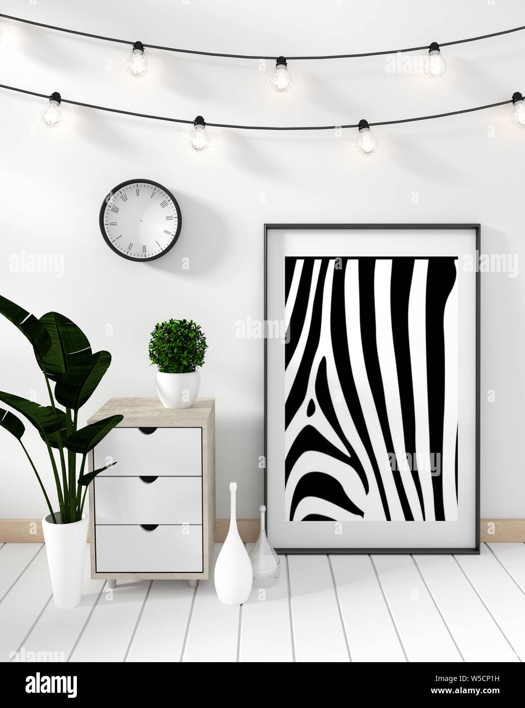 mock up poster cabinet Modern in white living room with white wooden ...