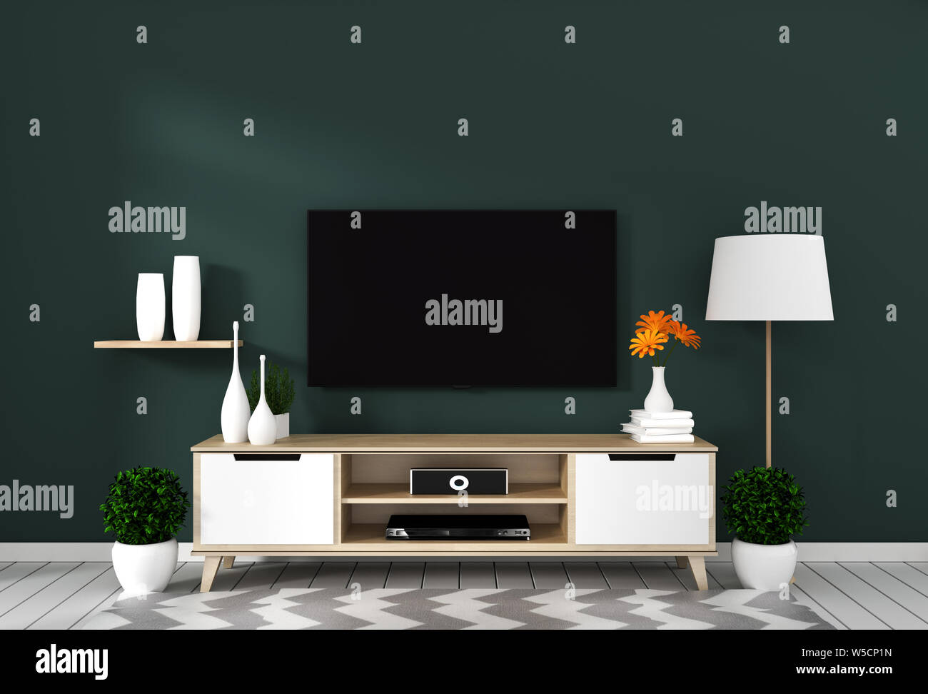 Smart Tv with blank screen hanging on the wall dark green on white ...