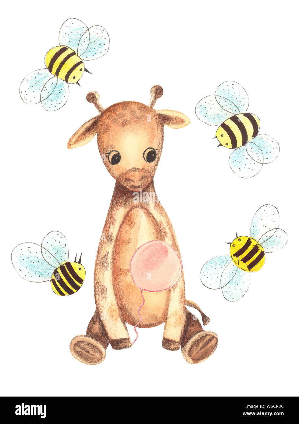 Illustration of a colorful watercolor animal character giraffe sitting ...