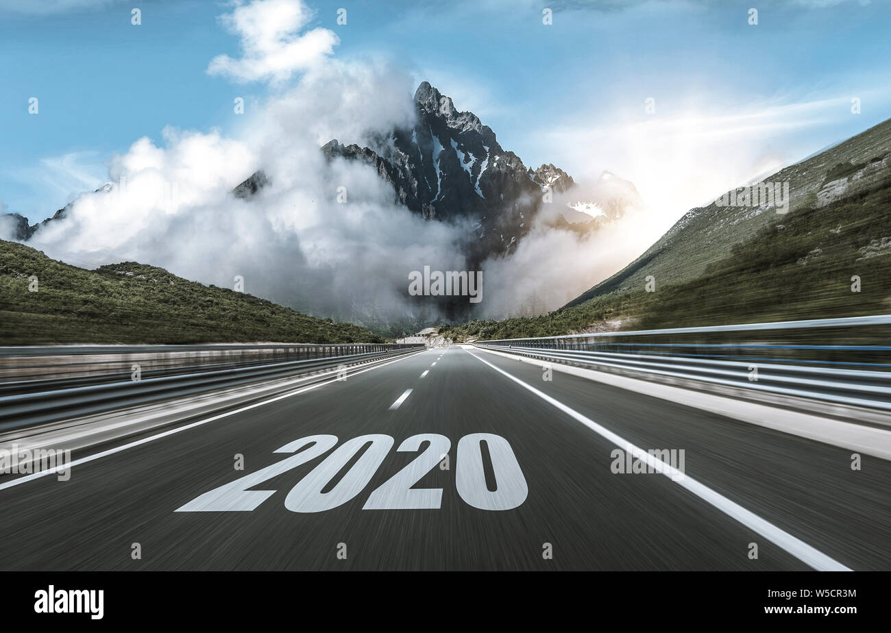 Empty asphalt road and New year 2020. Two thousand and twenty Stock ...