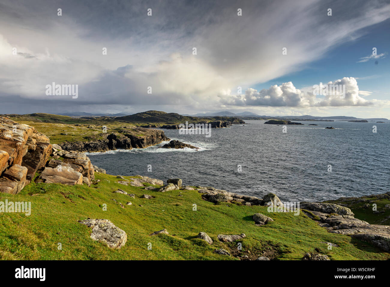 lush west coast of isle of Lewis, outer Hebrides in Scotland with ...