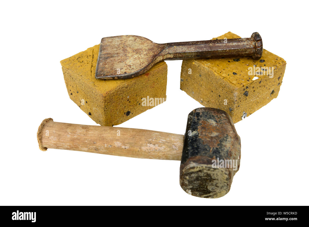 cut bricks and brick cutting tools isolated on a white background Stock ...