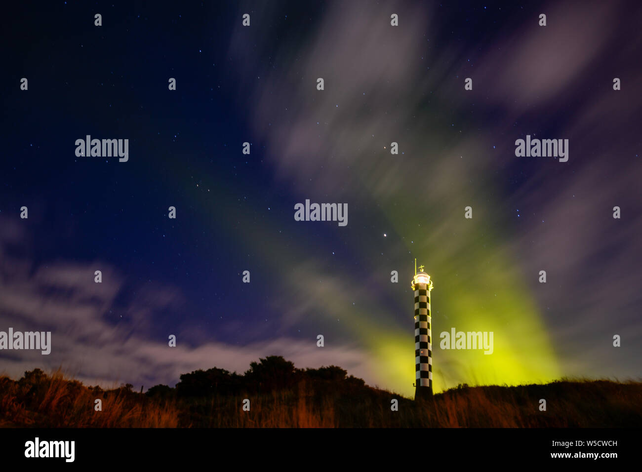Bunbury Lighthouse at Night Back lit with Stars and Moon Sky Western ...