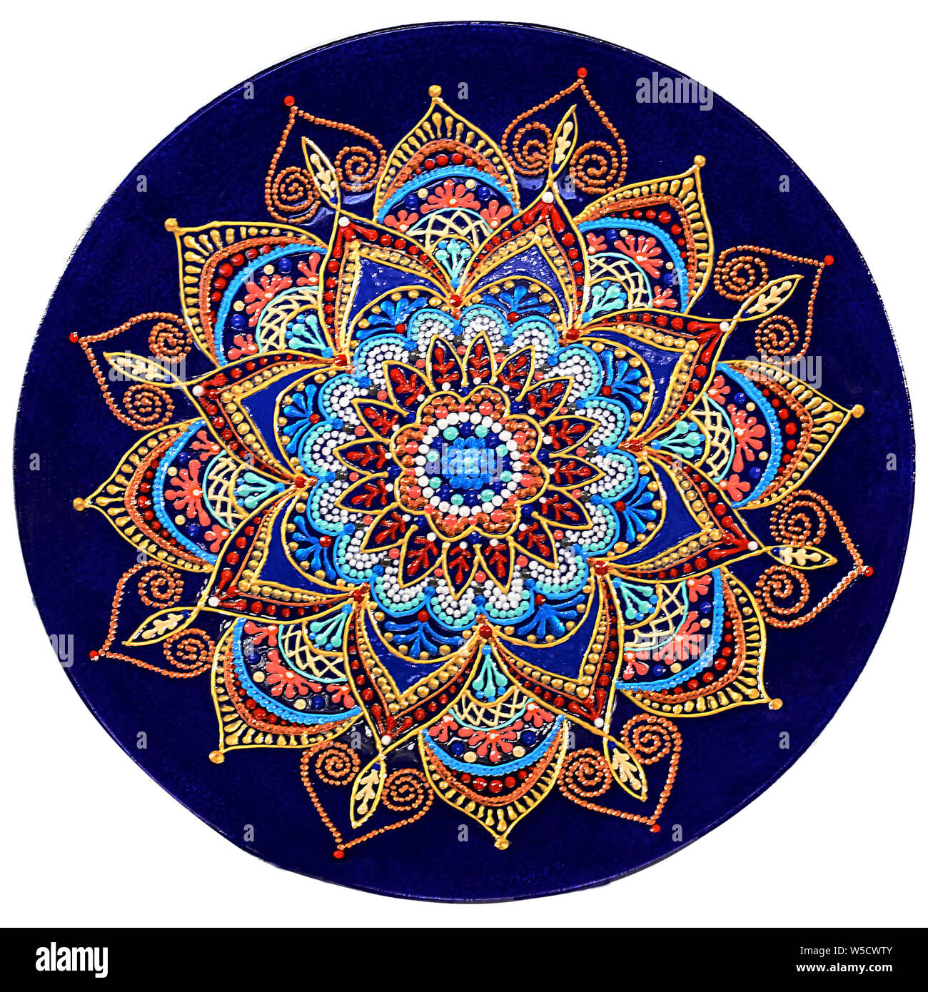 Decorative ceramic dish painted with hands. Art, handmade. Pattern ...