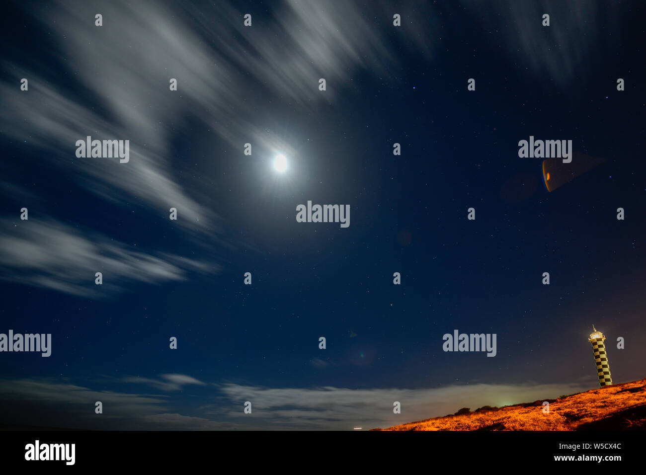 Bunbury Lighthouse at Night with Stars and Moon Sky Western Australia ...