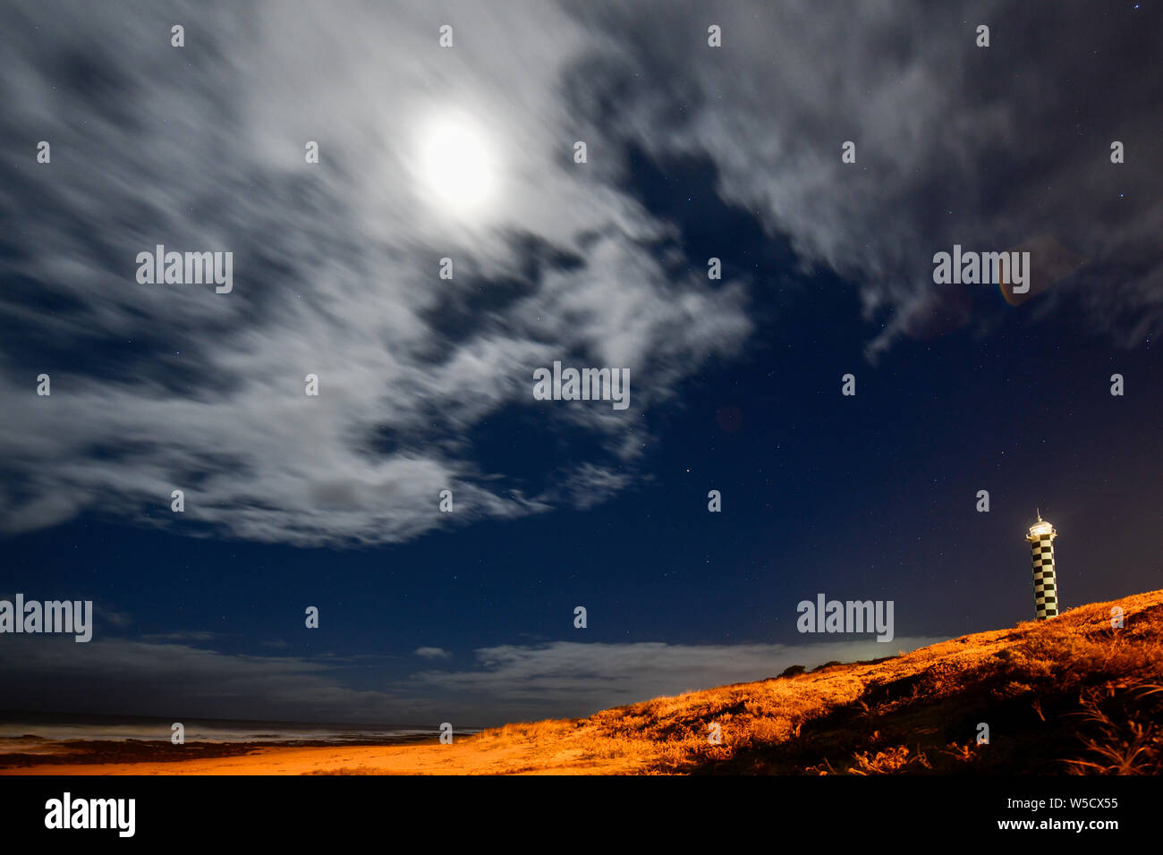 Bunbury Lighthouse at Night with Stars and Moon Sky Western Australia ...
