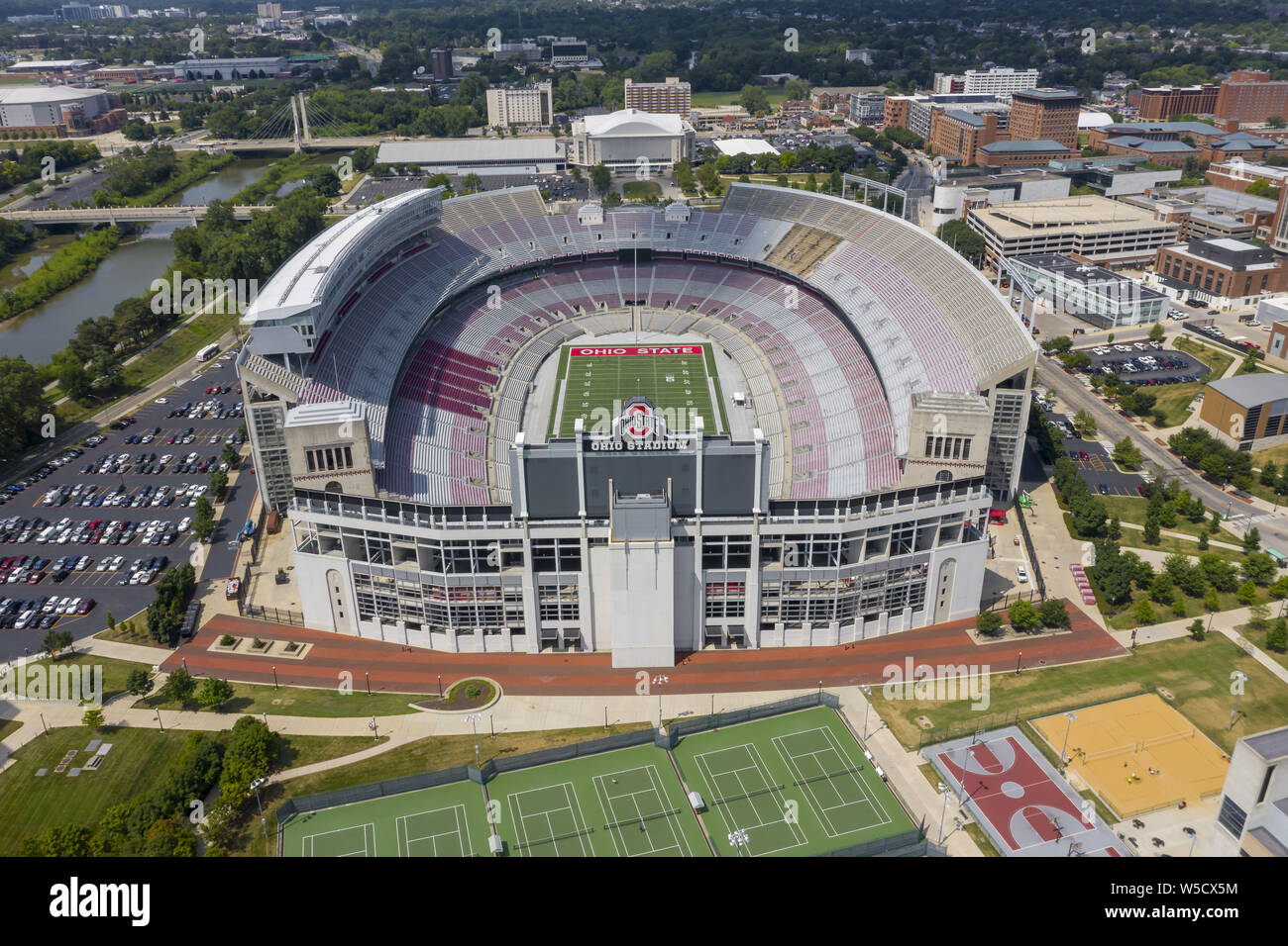 July 25, 2019, Columbus, Ohio, USA: Aerial view of Ohio Stadium, also ...