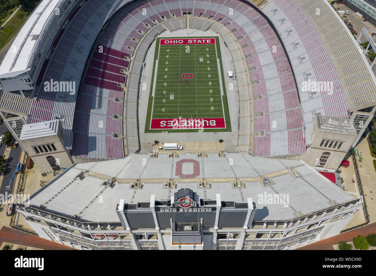 July 25, 2019, Columbus, Ohio, USA: Aerial view of Ohio Stadium, also ...