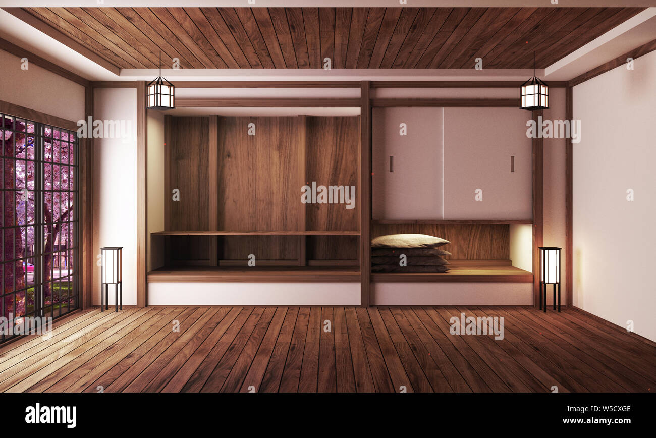 Original Design - Room interior with window view Sakura tree,Japanese ...