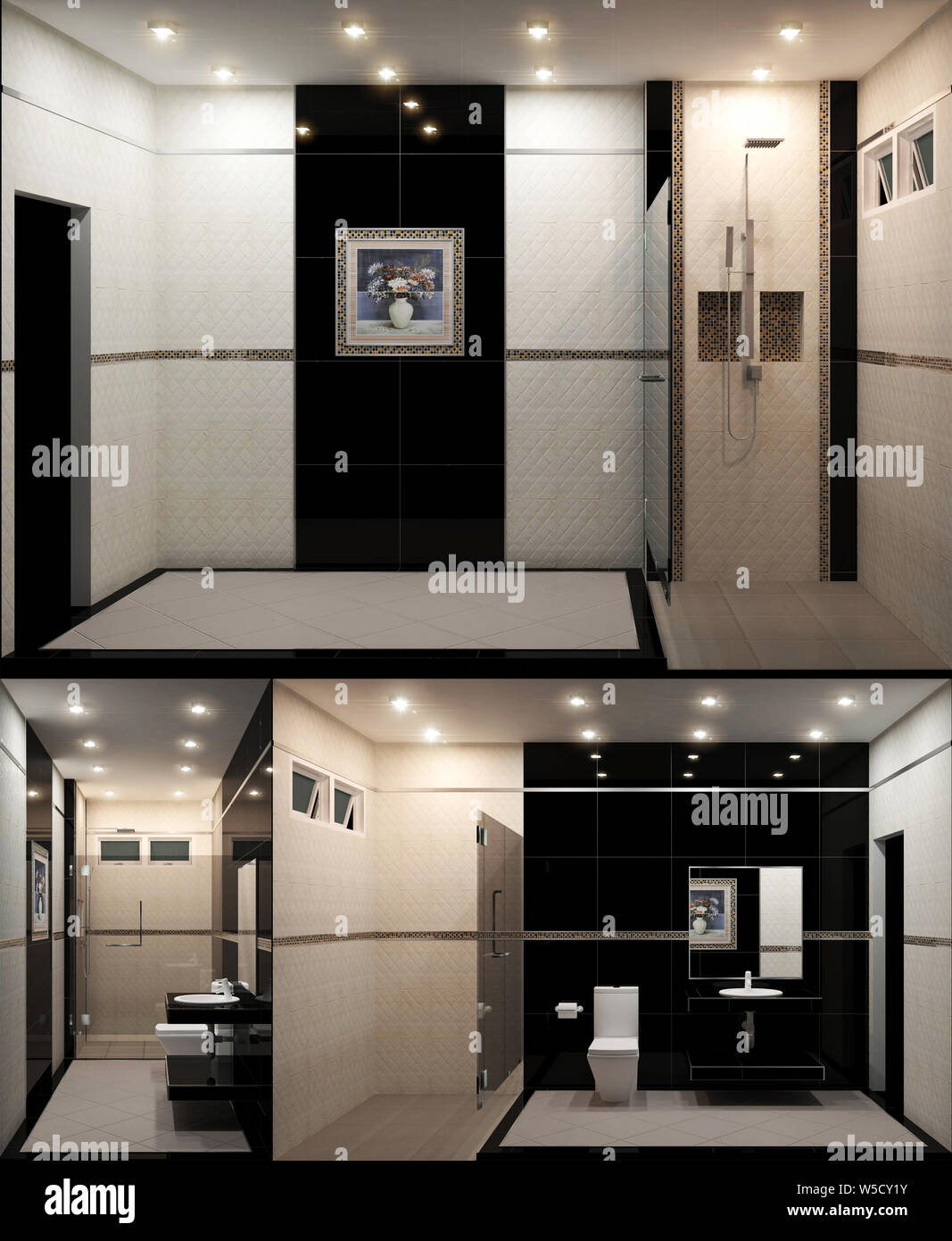 White toilet decoration in the bathroom. 3d rendering Stock Photo - Alamy