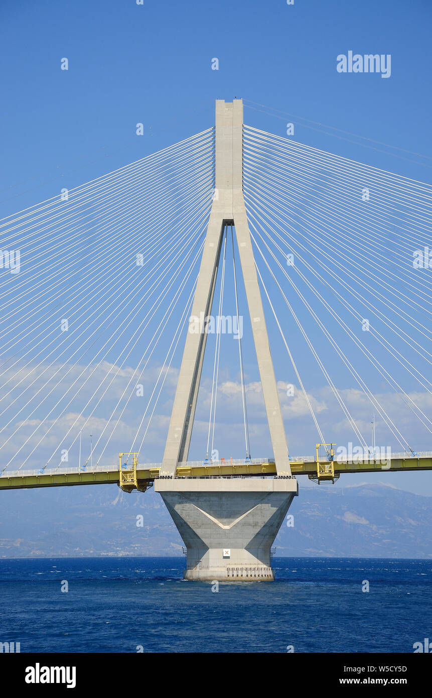 Rio -Antirio cable-stayed bridge, view from the sea Stock Photo - Alamy