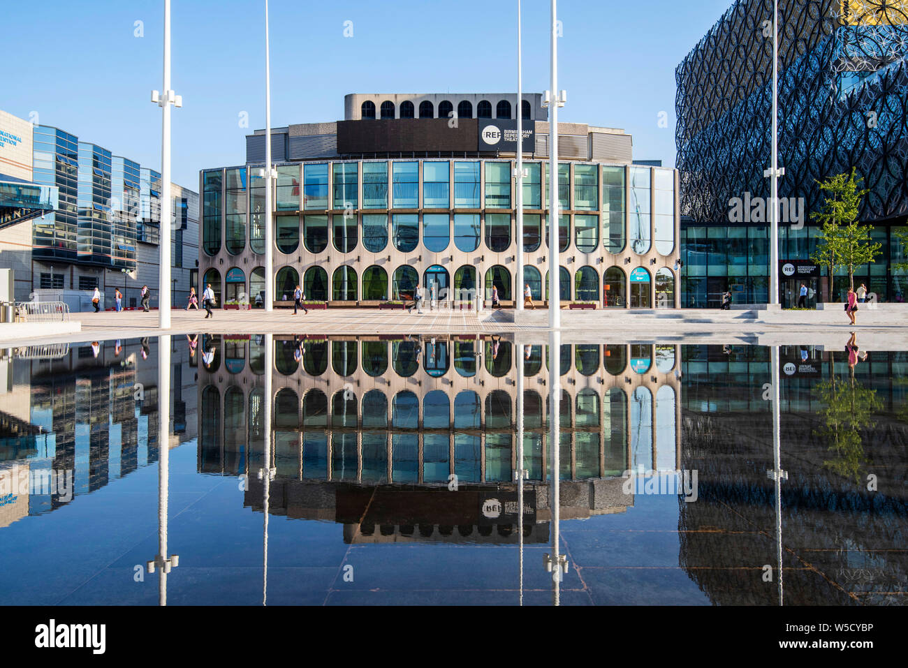 Reflections in the water feature at Centenary Square in Birmingham ...