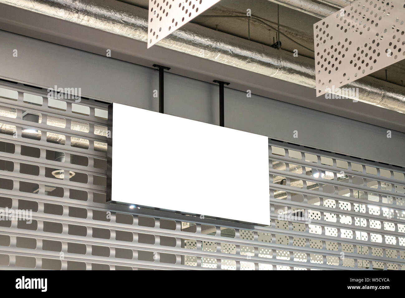 Horizontal rectangular white empty signage mock up of store, shop in ...