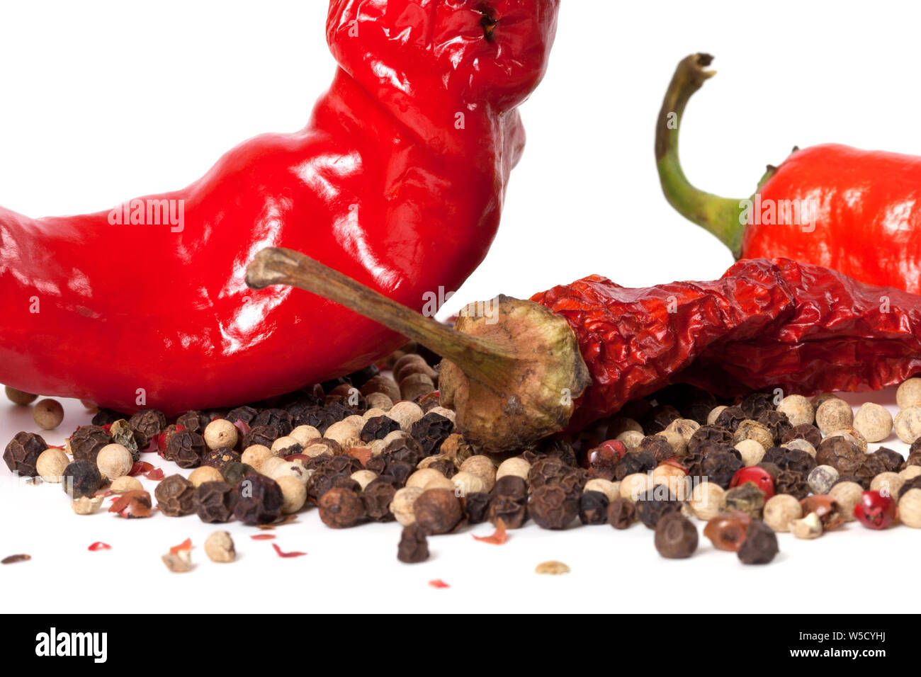 Various of hot peppers isolated on white background. Close-up view ...
