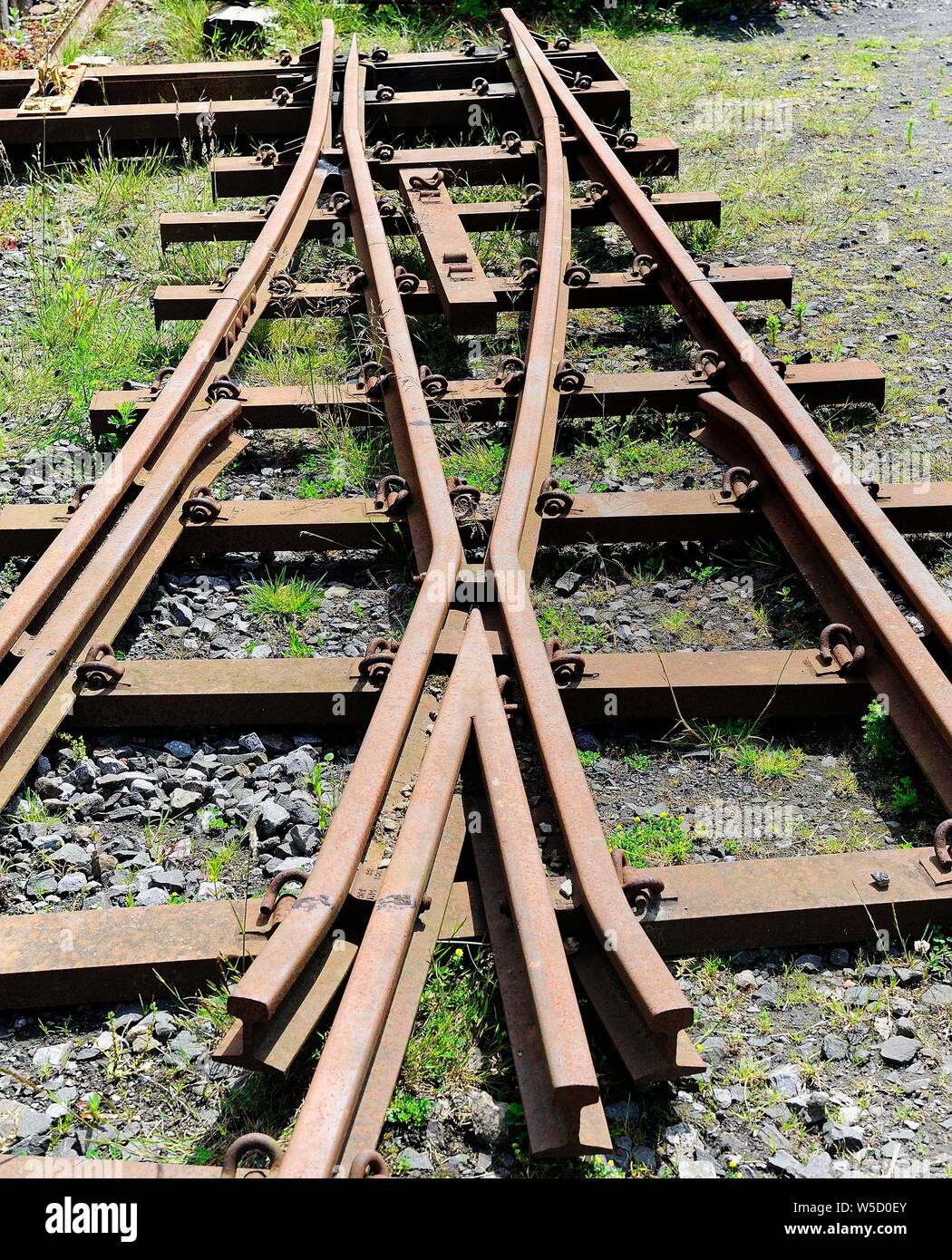 Rusting unused narrow gauge railway points Stock Photo - Alamy