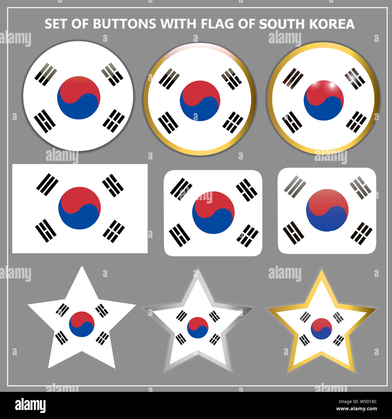 Happy South Korea day set. Bright button set with flag of South Korea ...