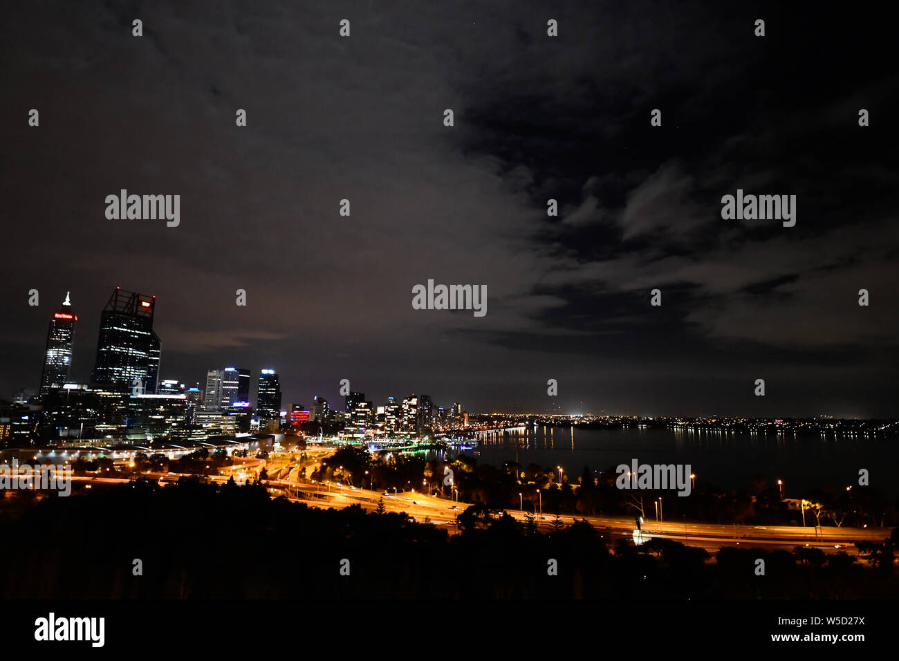 Perth City at night from Kings Park, Perth, Western Australia Stock ...