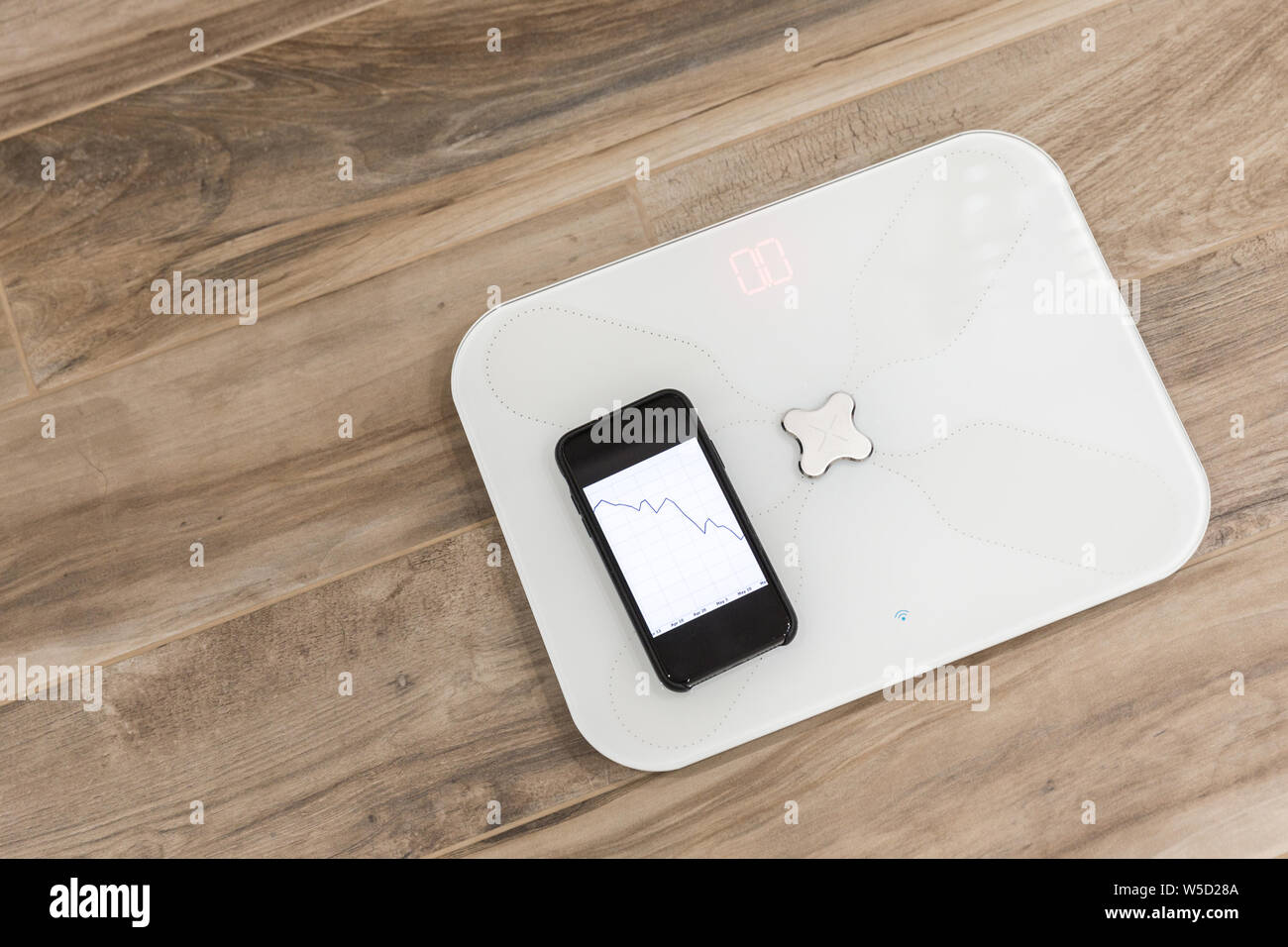 Smart scale standing on a floor connected to smartphone Stock Photo - Alamy
