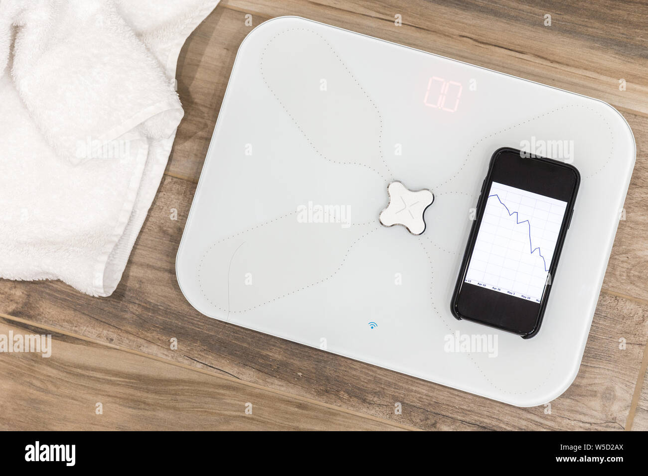 Smart scale standing on a floor connected to smartphone Stock Photo - Alamy