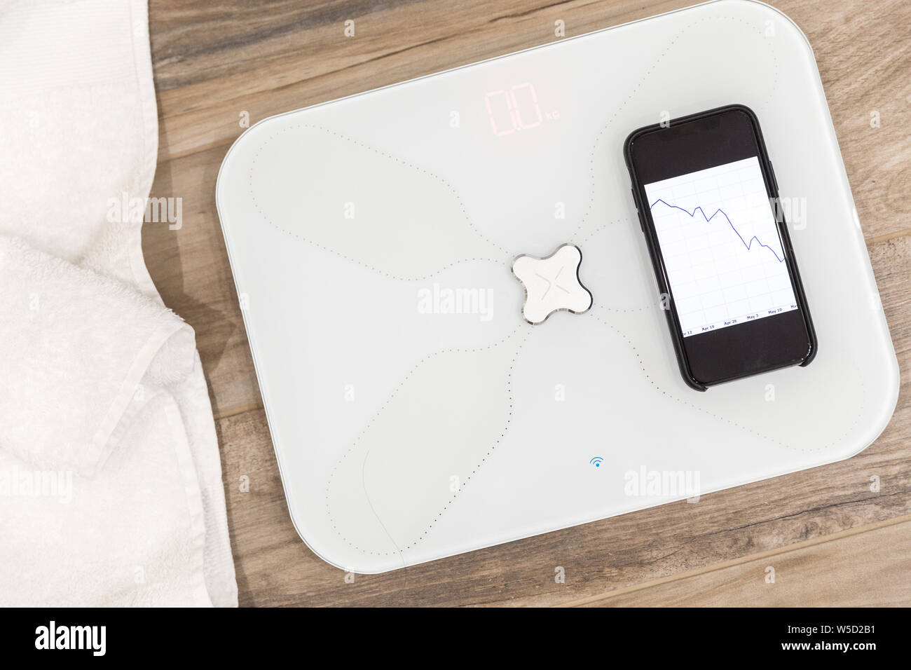 Smart scale standing on a floor connected to smartphone Stock Photo - Alamy