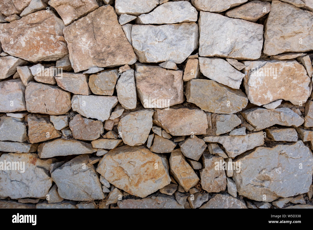 Stone block built wall using random size blocks Stock Photo - Alamy