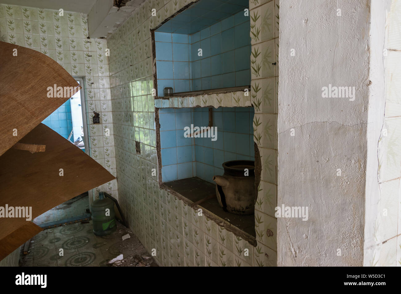 The interior of the abandoned house in Ma Wan village, Hong Kong Stock ...