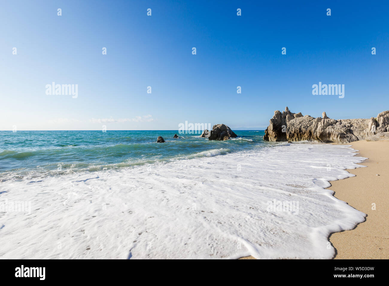 Mediterranean seascape, blue sea, rocks on the coast, summer day ...