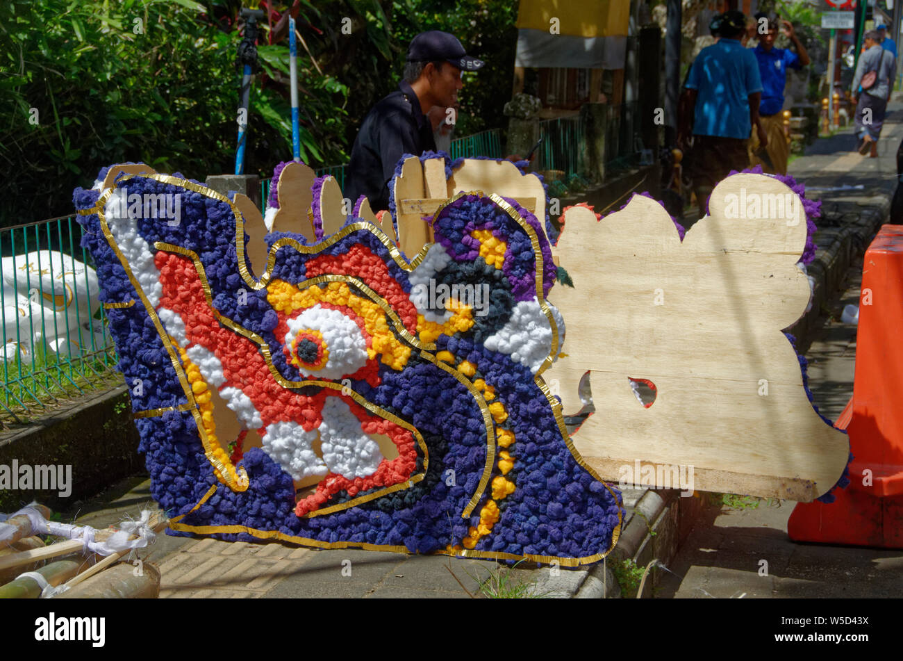 Components of a funeral pyre being constructed and assembled in Ubud ...