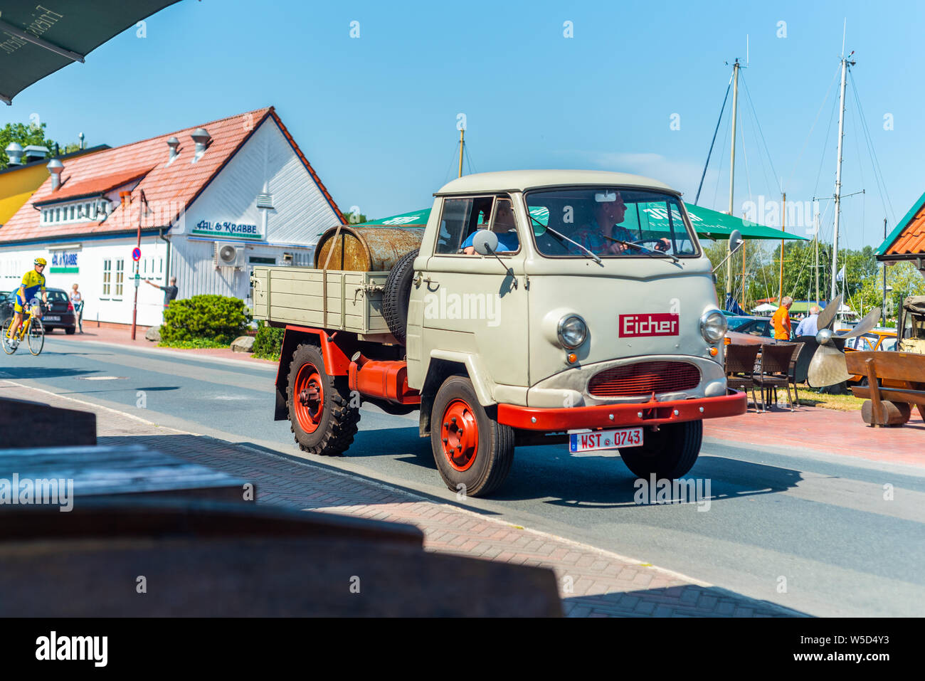 Varel, Germany, July, 28,2009: Vintage cars meet at the Vareler harbor ...