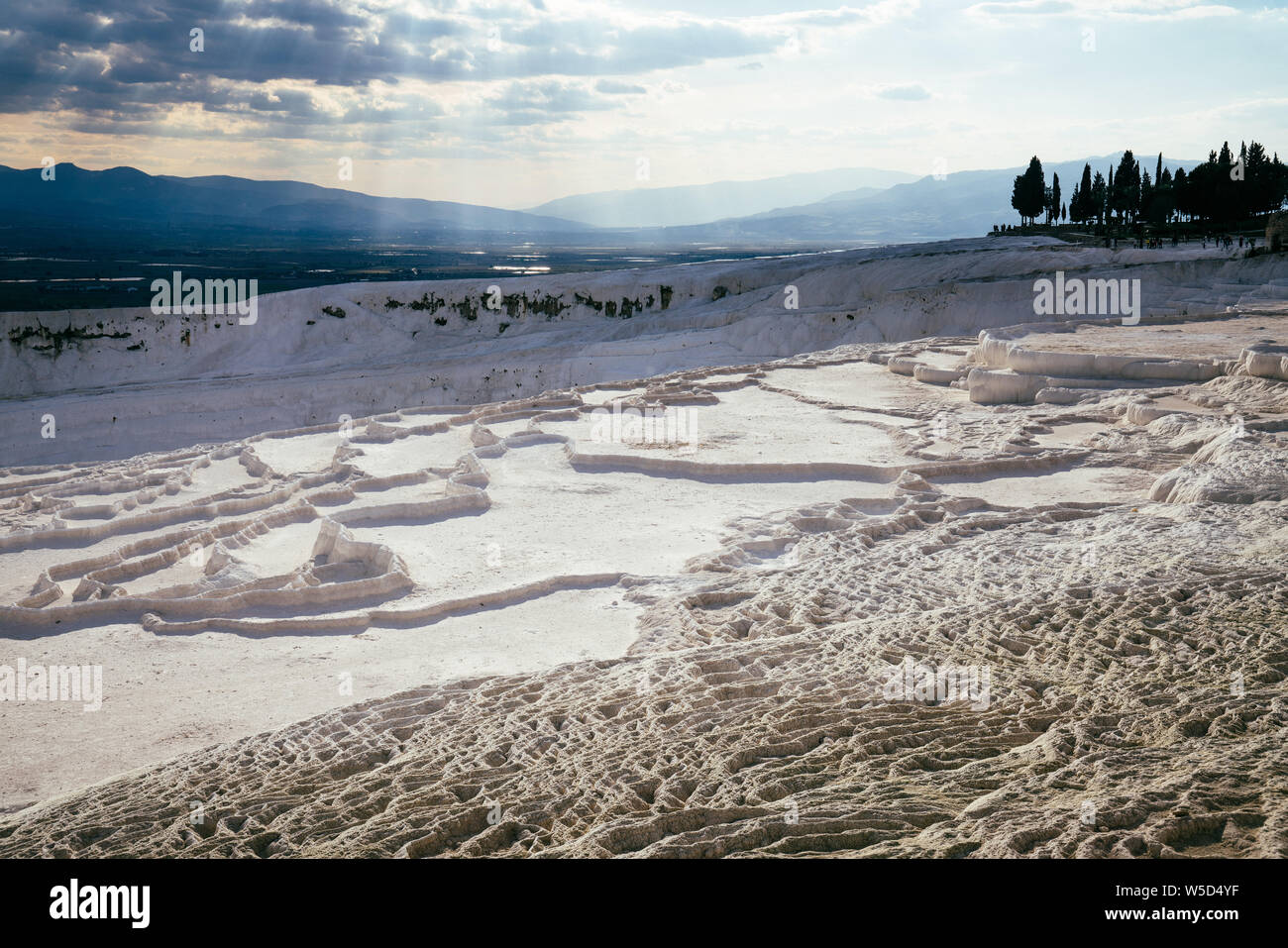 Pamukkale Travertine natural pools in Turkey. landscape with blue water ...