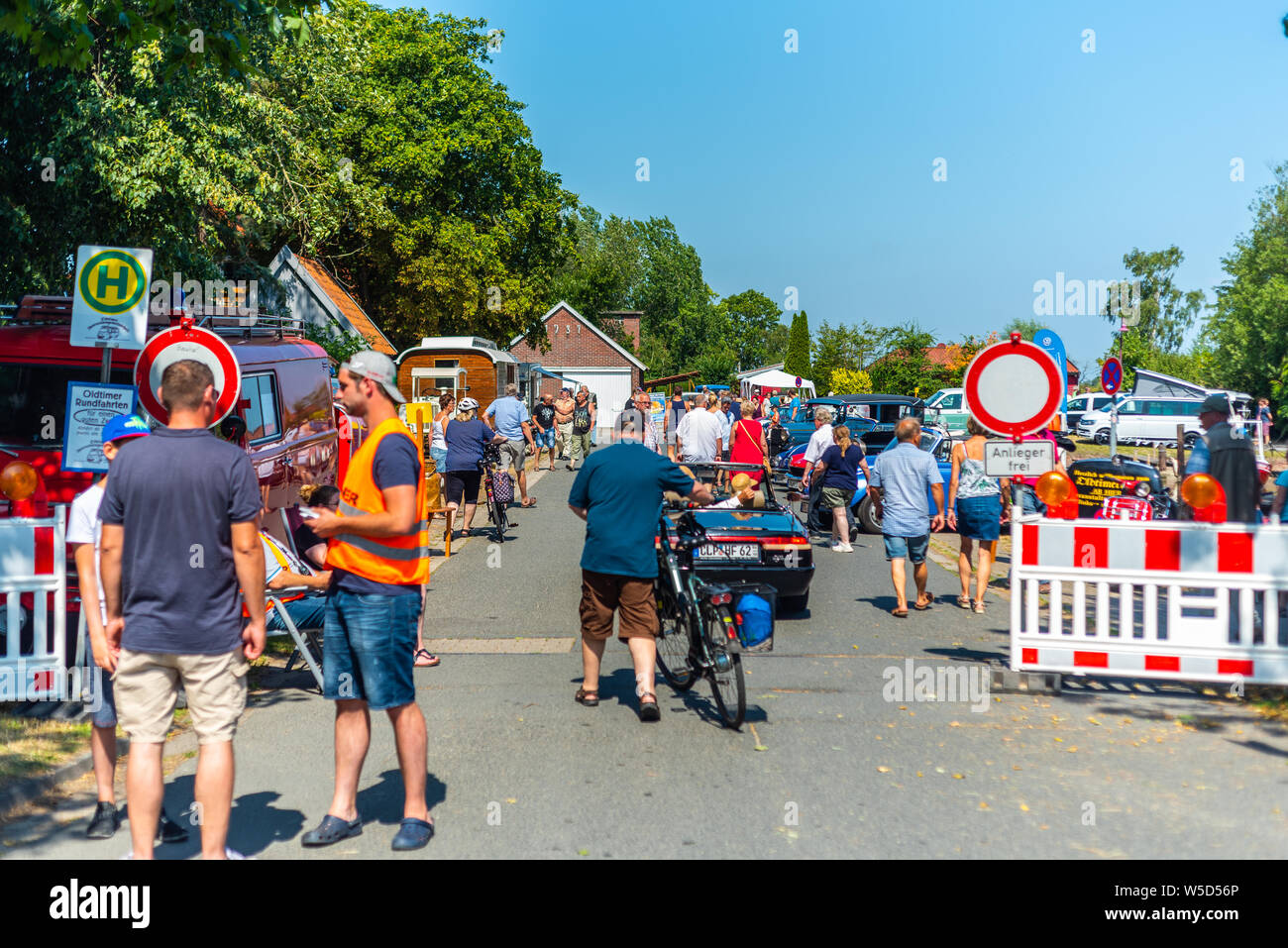 Varel, Germany, July, 28,2019: Vintage cars meet at the Vareler harbor ...