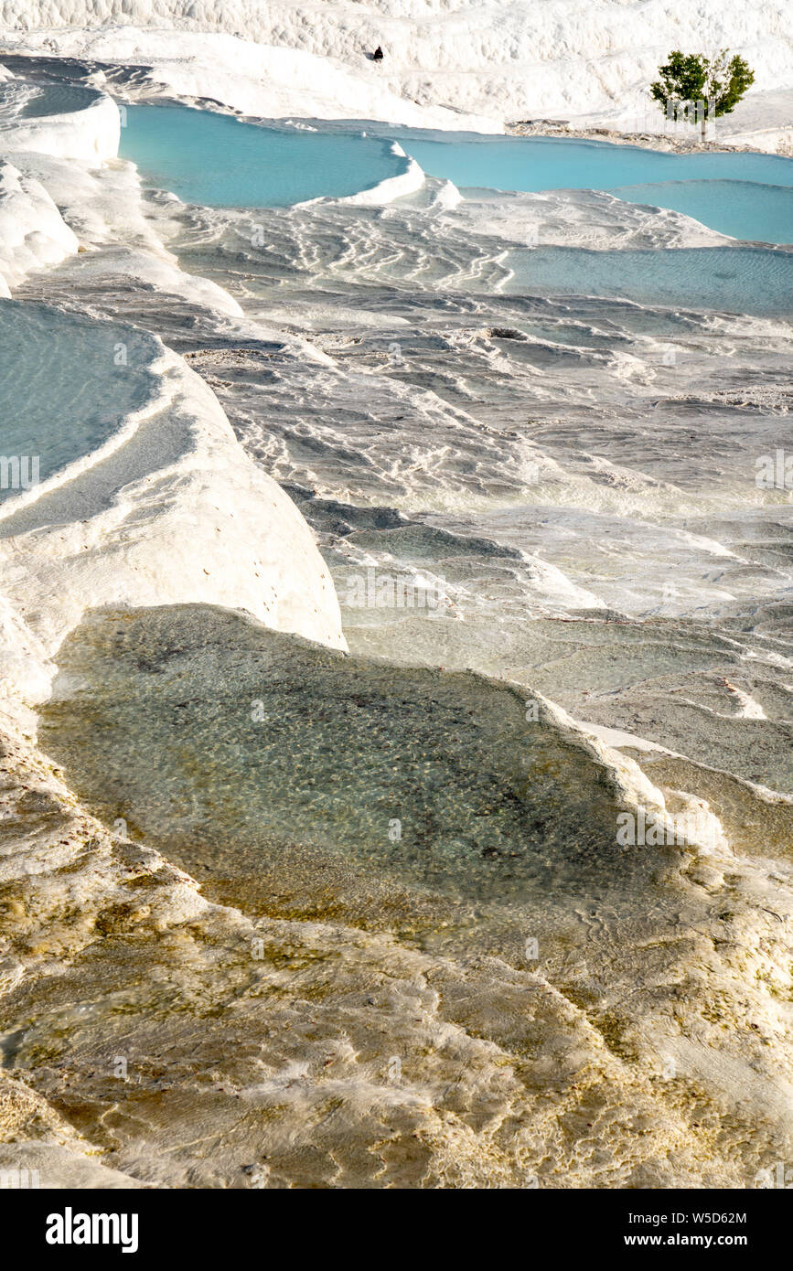 Pamukkale Travertine natural pools in Turkey. landscape with blue water ...