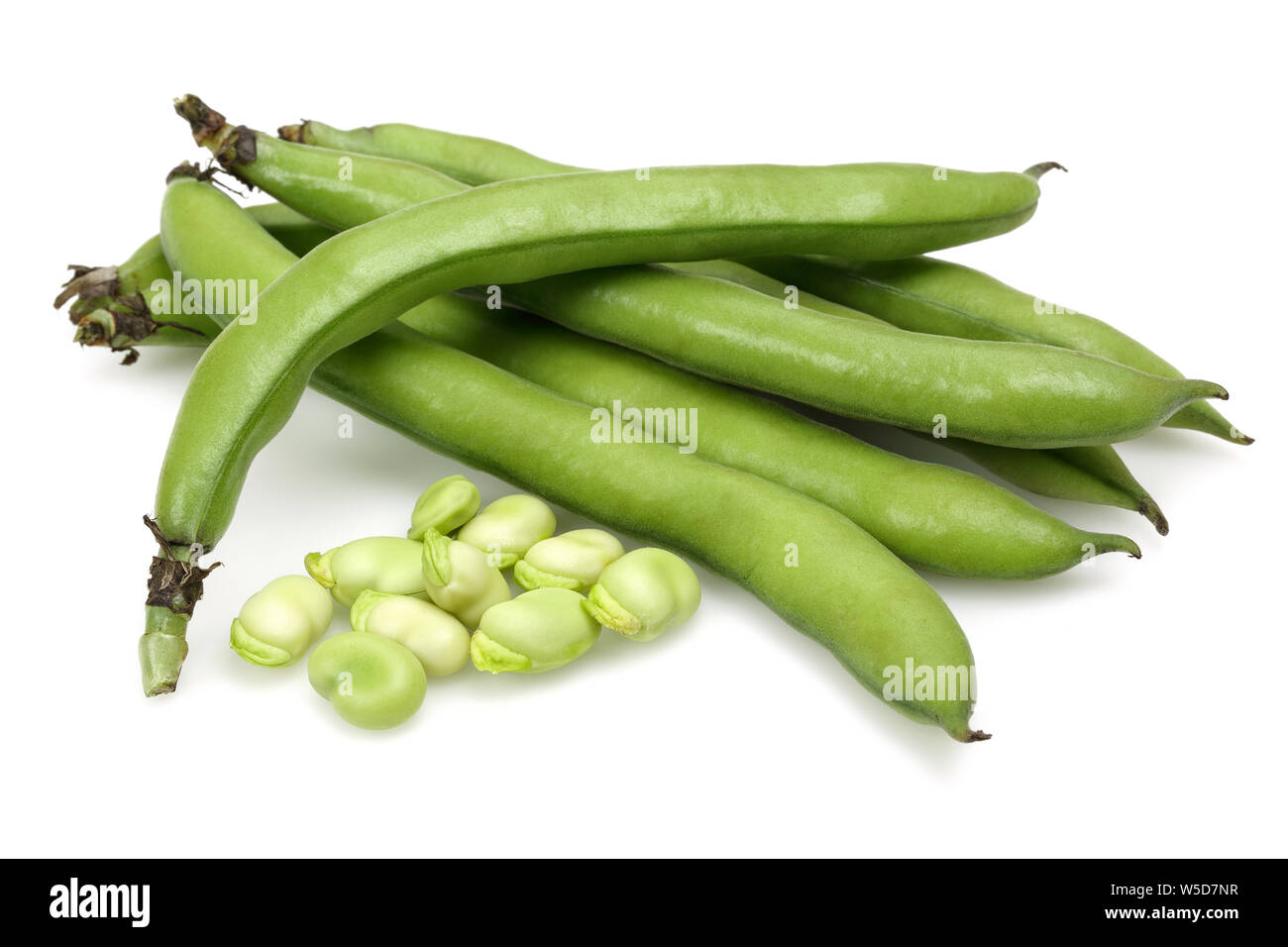 Fresh green broad beans isolated on white background Stock Photo - Alamy