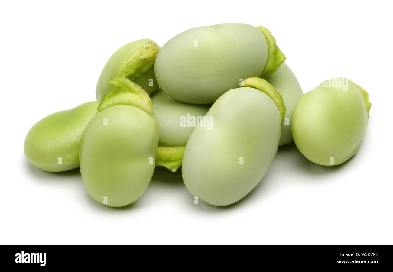 Fresh green broad beans isolated on white background Stock Photo - Alamy