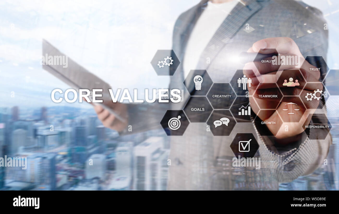 Core values concept on virtual screen. Business and finance solutions ...