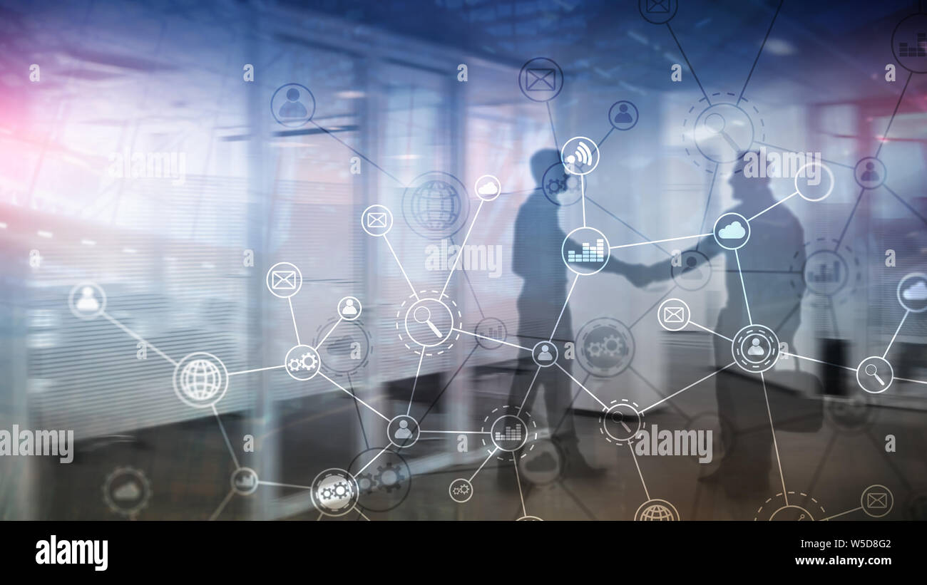 Double exposure Business organization structure on blurred background ...