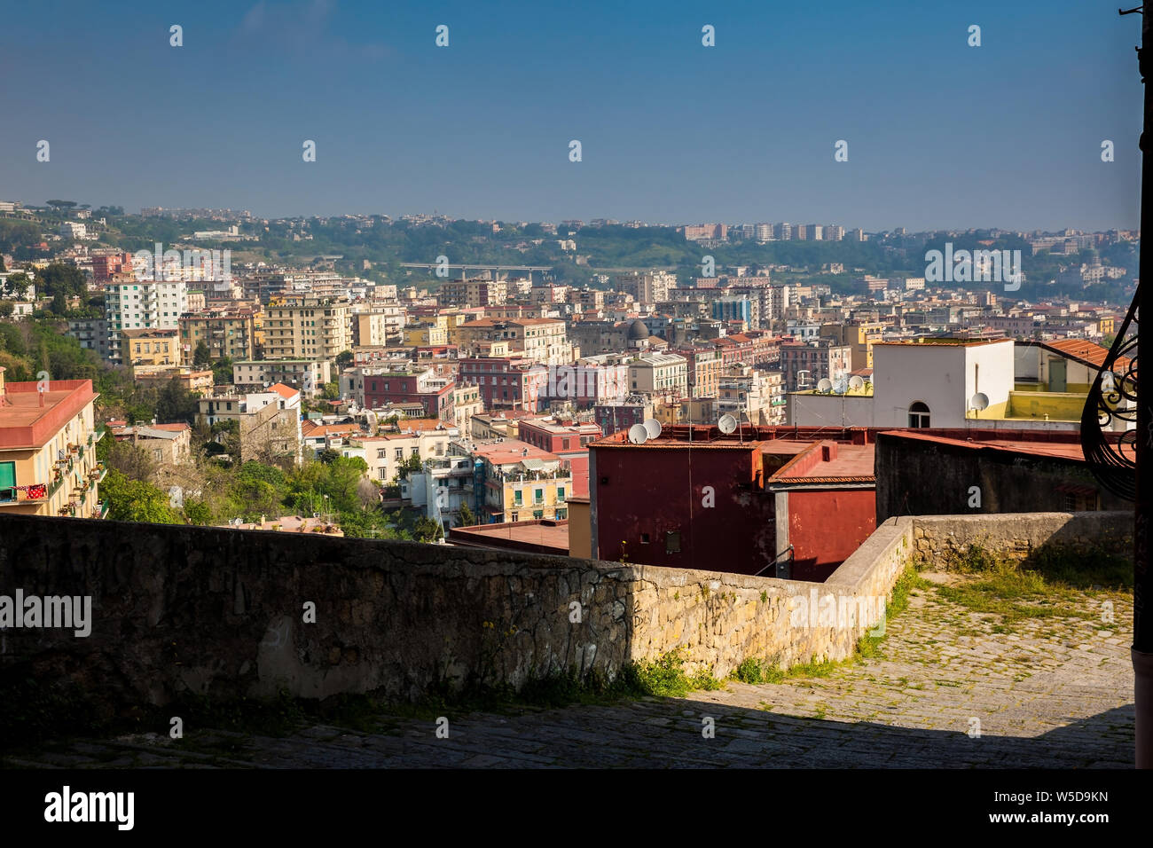 View of Naples city from the Pedamentina di San Martino a complex ...