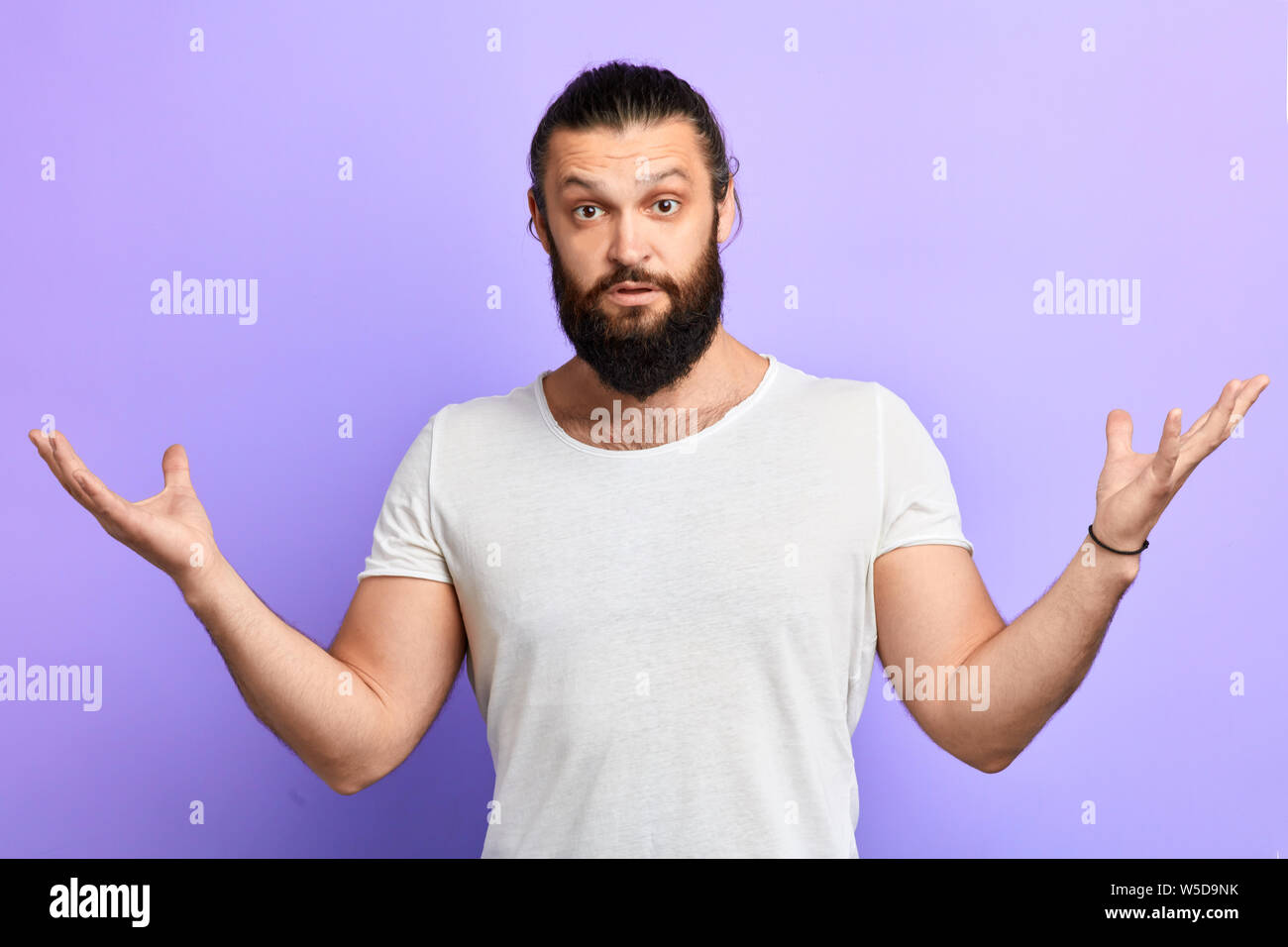 serious man with raised hands explaining his point of view, showing his ...