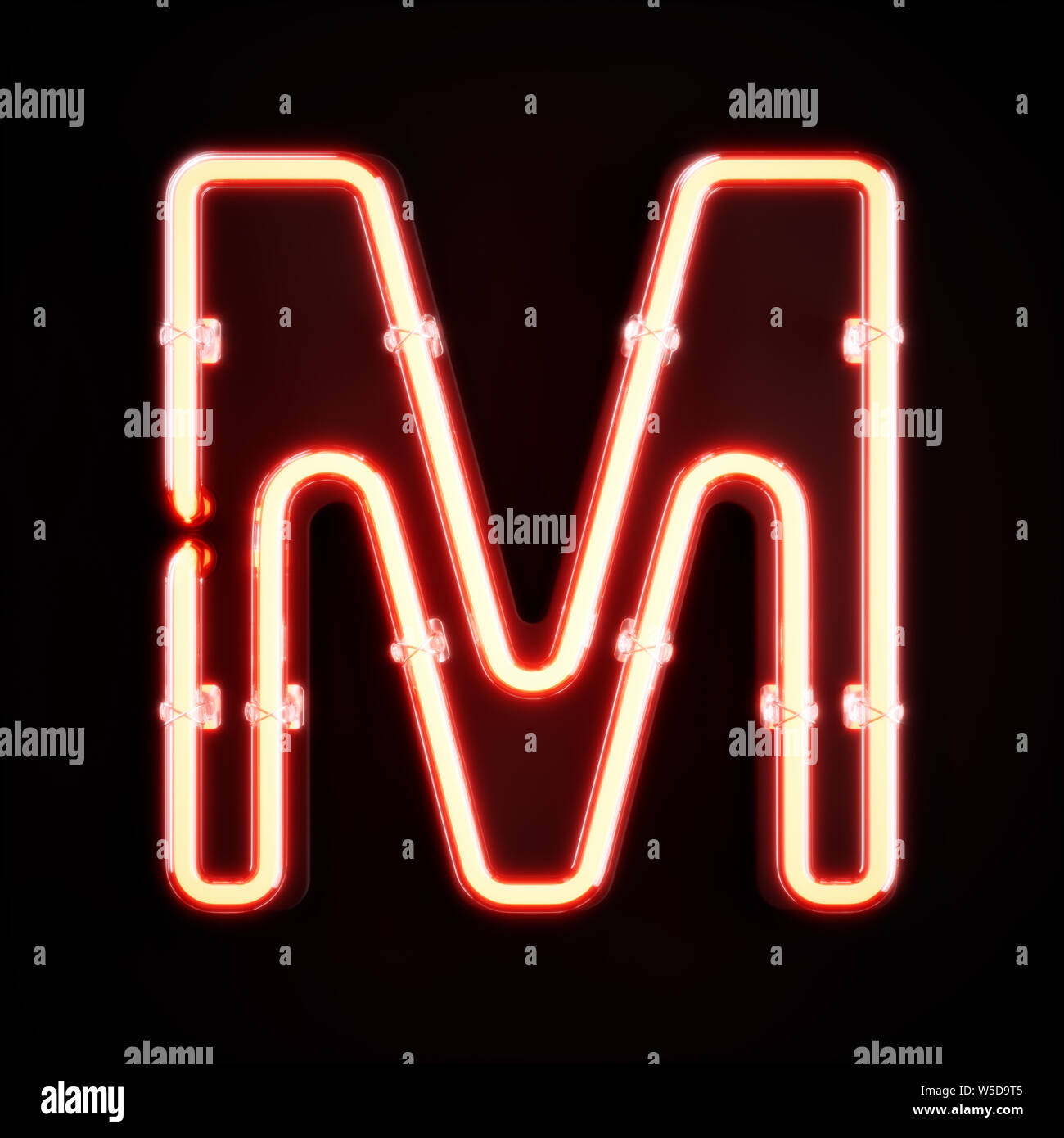 Neon light alphabet character M font. Neon tube letters glow effect on ...