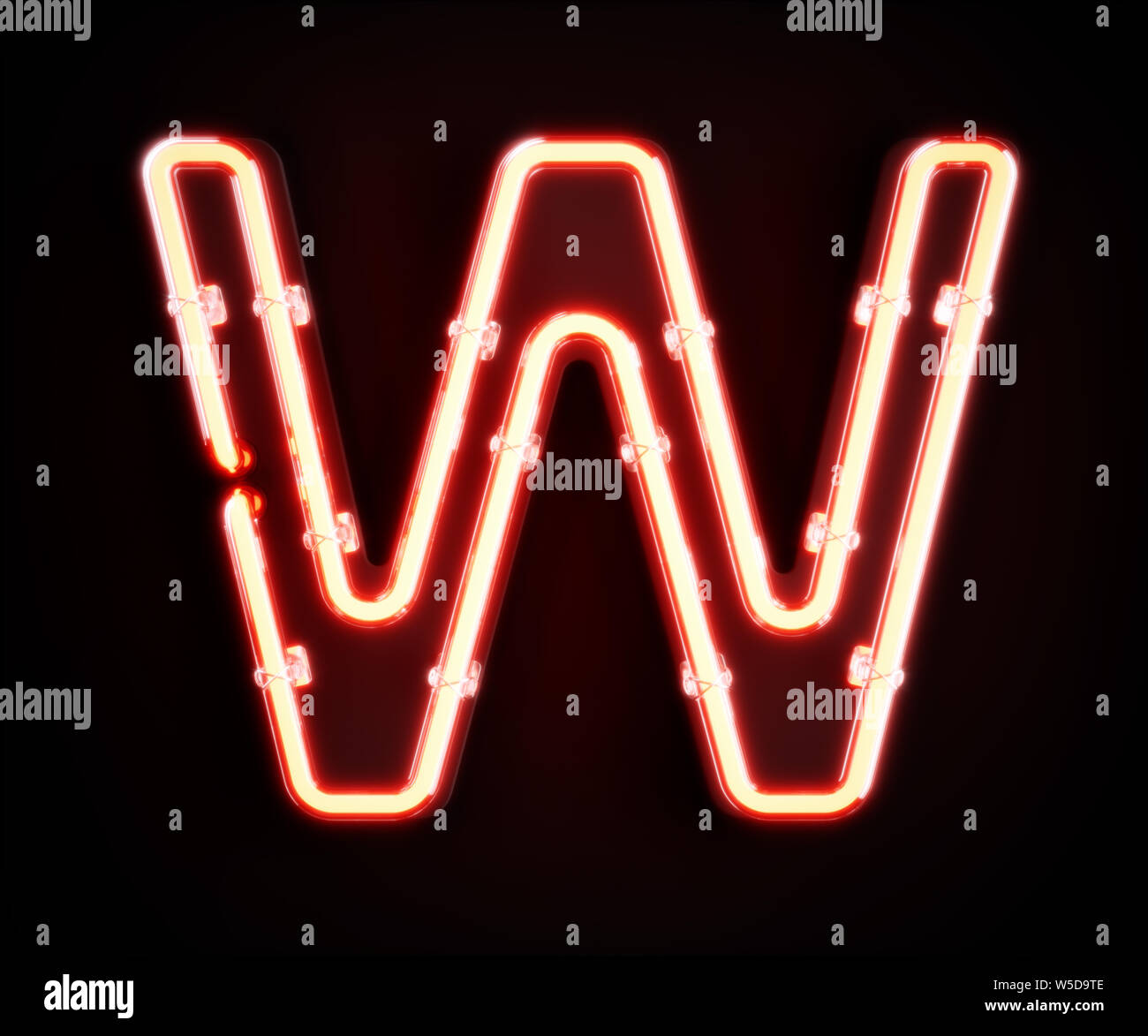 Neon light alphabet character W font. Neon tube letters glow effect on ...