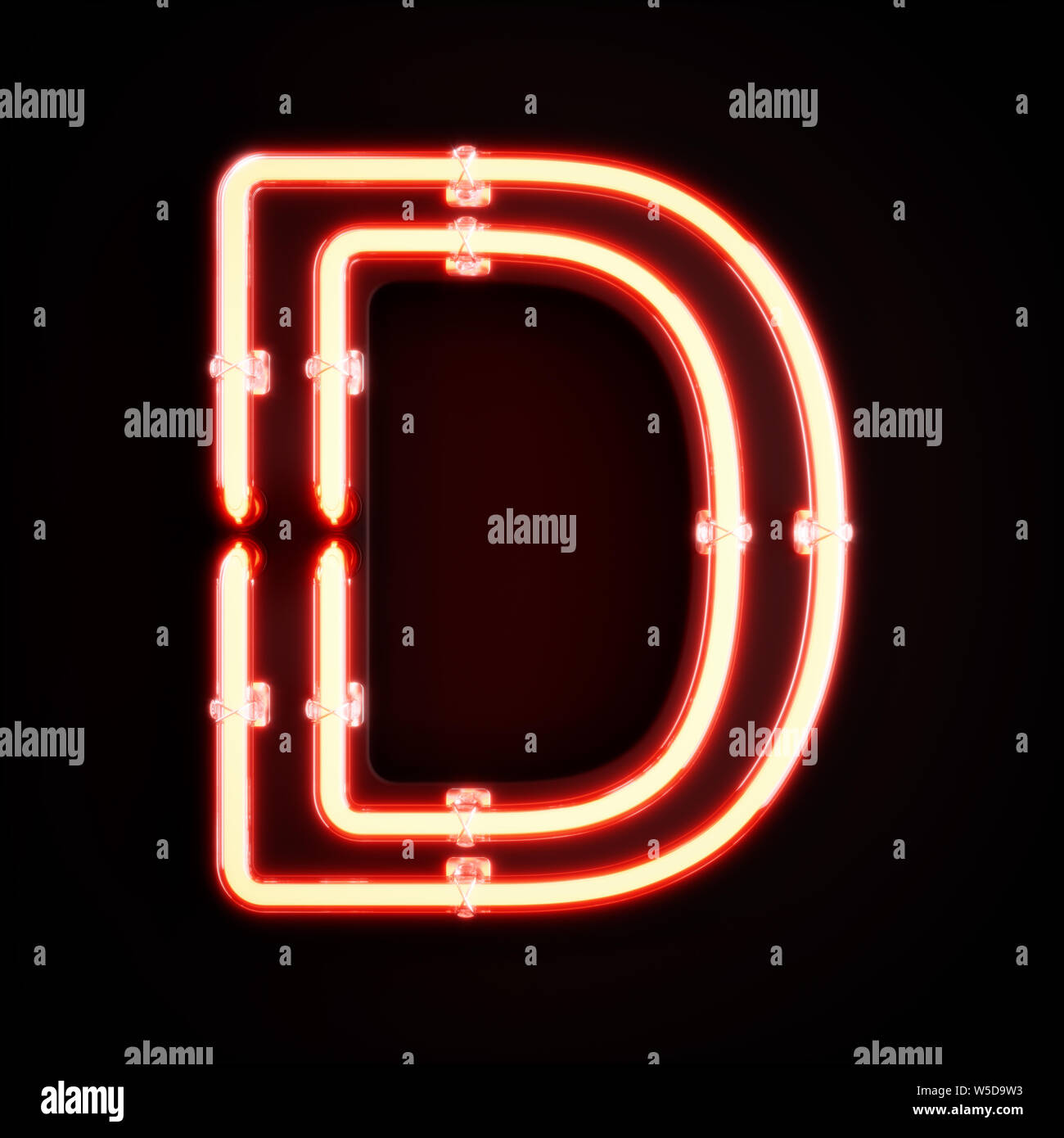 Neon light alphabet character D font. Neon tube letters glow effect on ...