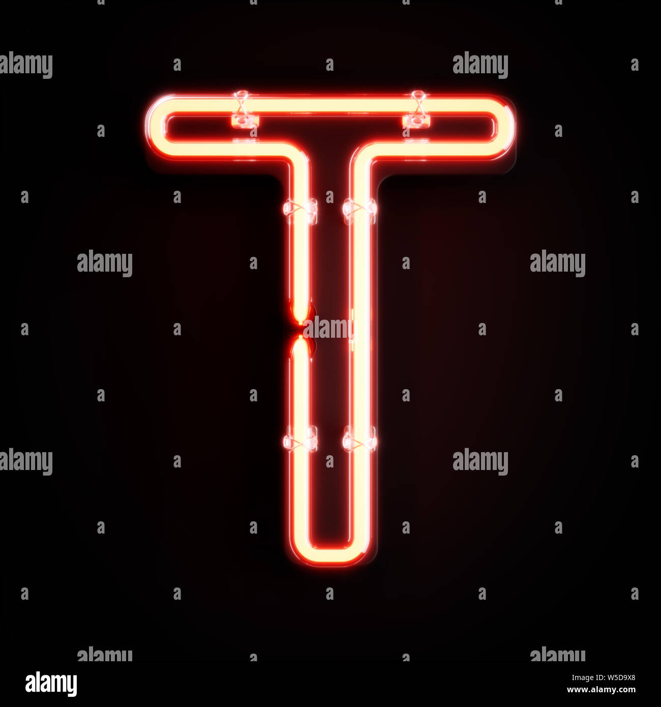 Neon light alphabet character T font. Neon tube letters glow effect on ...