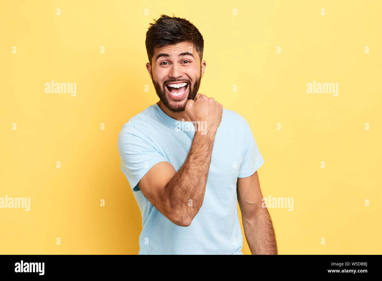 overjoyed man has achieved his goal, happiness, close up portrait ...