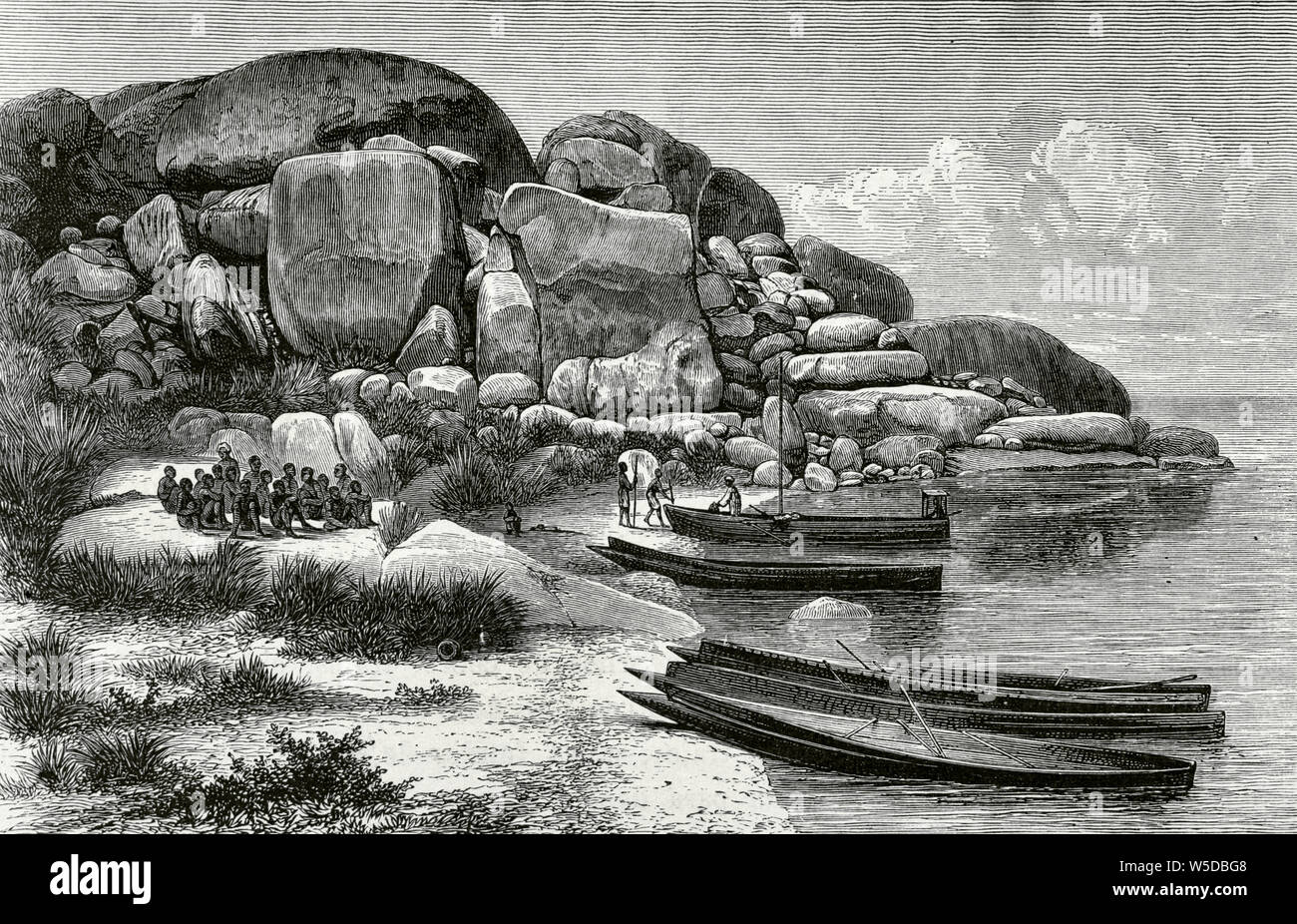 Central Africa. Expedition of Stanley. Strangely shaped granite rocks ...