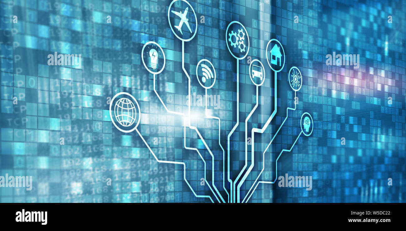 IOT. DIgitalization, Digital disruption background matrix information ...