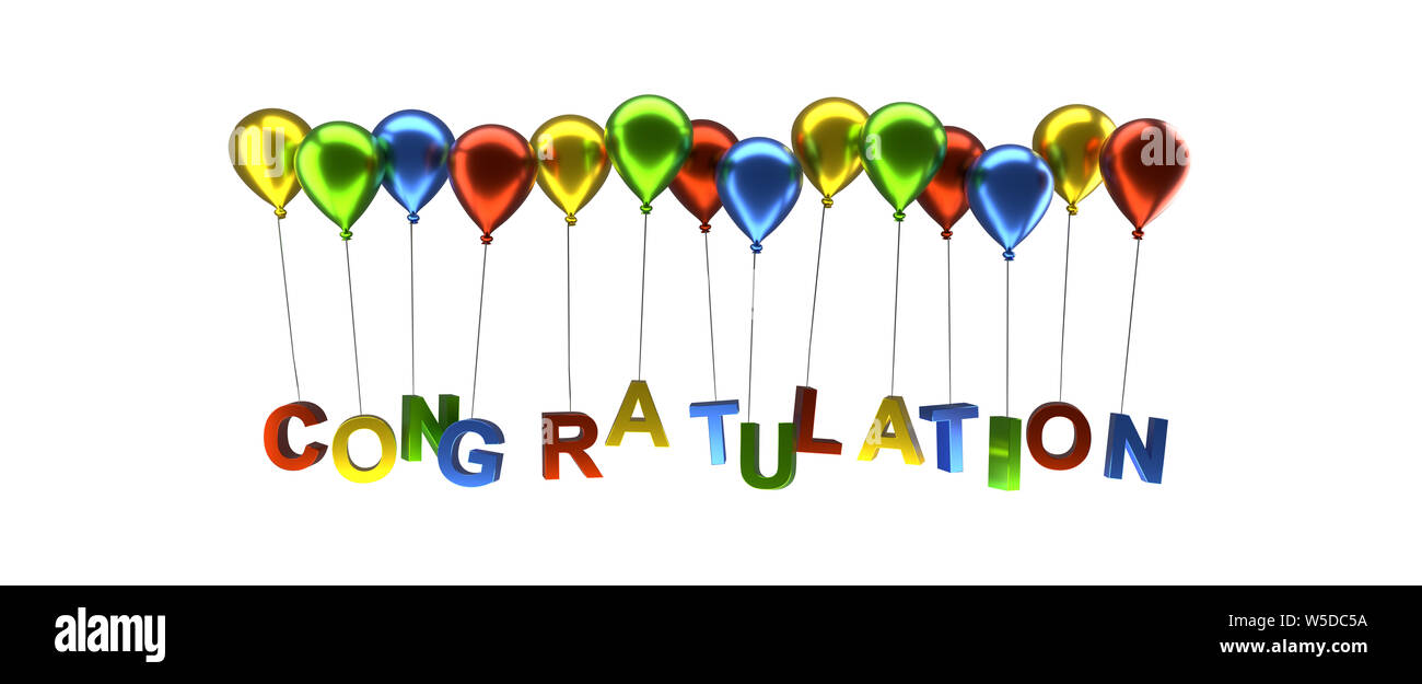Colorful balloons with the word congratulation on a white background ...